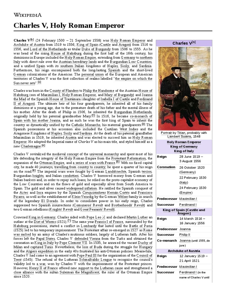 Charles V: Holy Roman Emperor's Reign | PDF | House Of Habsburg ...