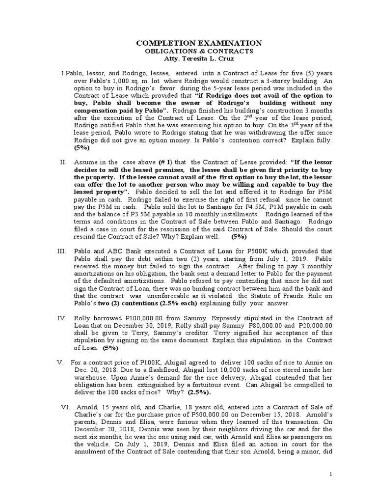 Completion Examination: ND RD | PDF | Lease | Loans