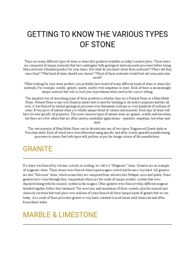 Getting To Know The Various Types of Stone | PDF | Rock (Geology ...