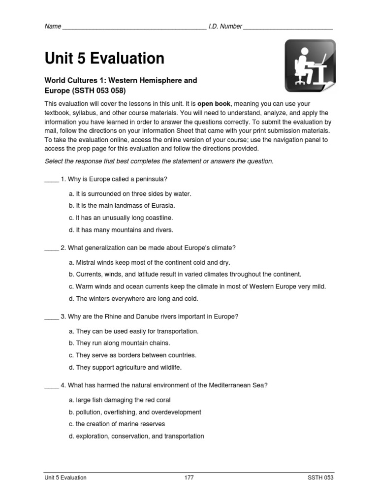Unit 5 Evaluation: World Cultures 1: Western Hemisphere and Europe ...
