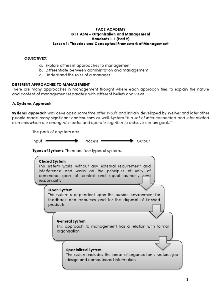 G11 ABM Org and MGT Lesson 1 Handouts (Part 2) | PDF | System | Systems ...