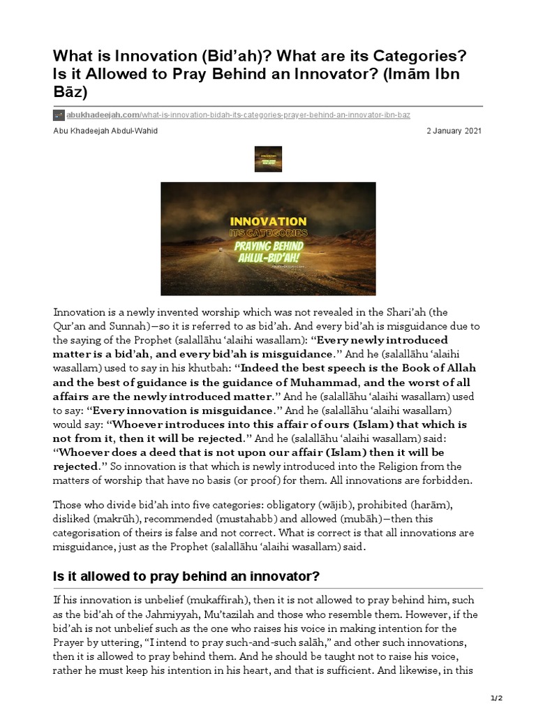 What Is Innovation Bidah What Are Its Categories Is It Allowed To Pray ...
