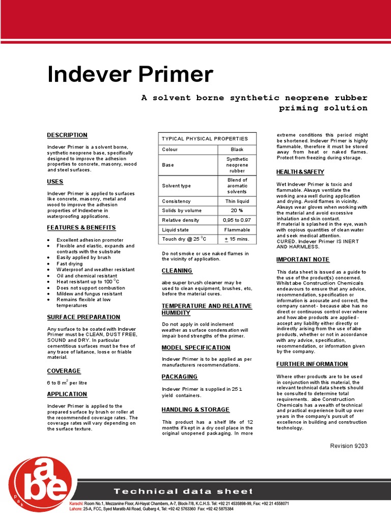 Indever Primer: A Solvent Borne Synthetic Neoprene Rubber Priming ...
