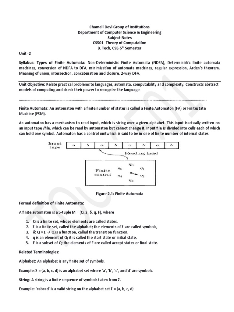 Unit 2 TOC - CSE - 1595997221 | PDF | Models Of Computation | Formal ...