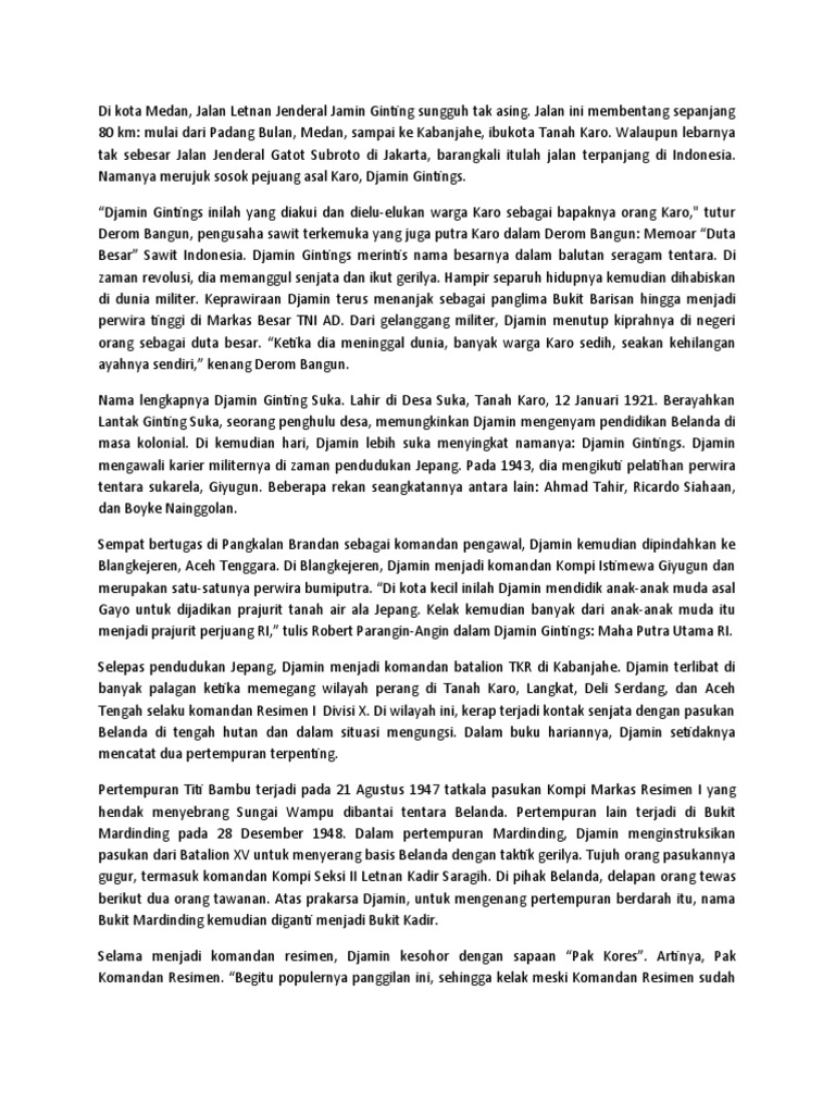 Biografi Letjen Djamin Ginting | PDF