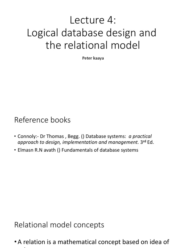 Logical Database Design and The Relational Model: Peter Kaaya | PDF ...