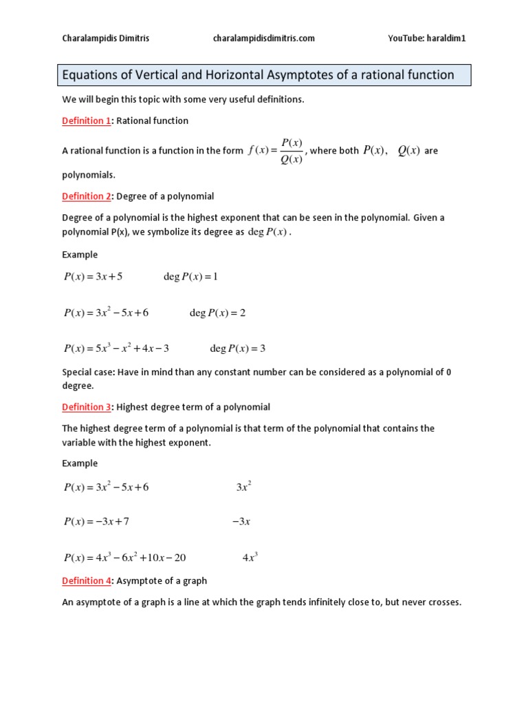 Asymptotes of A Rational Function | PDF | Asymptote | Polynomial