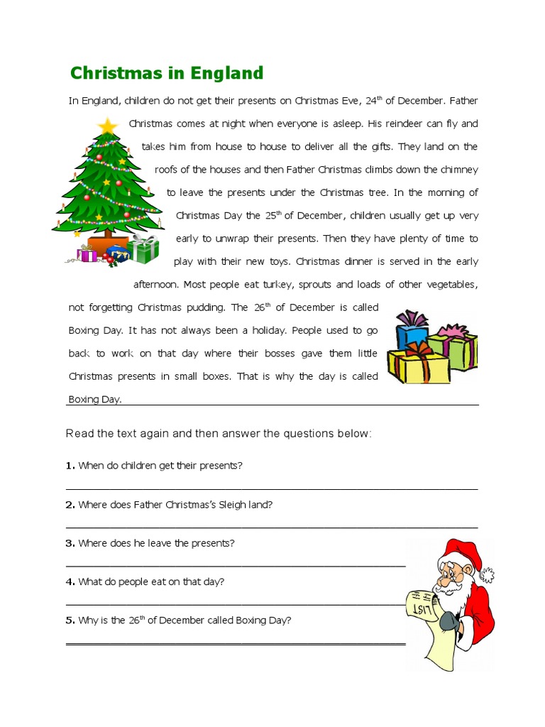 Christmas in England: Read The Text Again and Then Answer The Questions ...