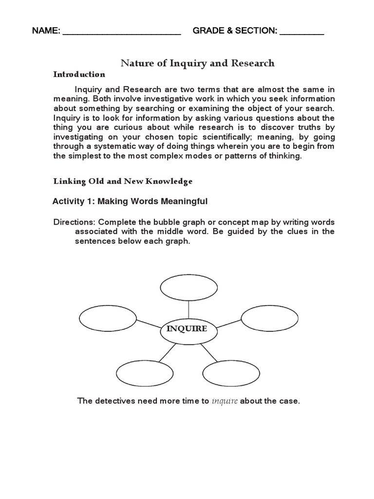 LESSON 1 Nature of Inquiry and Research | PDF | Inquiry Based Learning ...