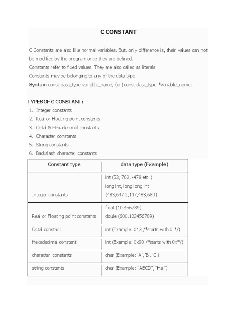 C Constant | PDF | Integer (Computer Science) | Encodings