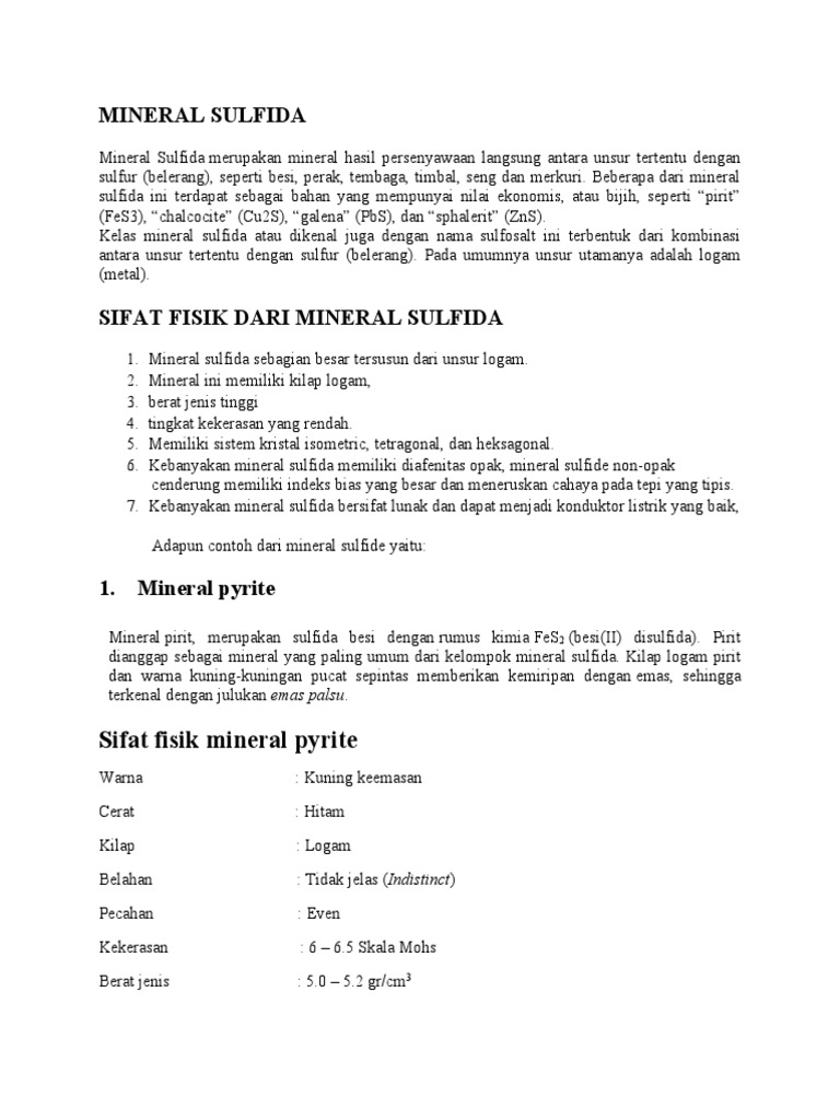 Mineral Sulfida Mineral Pyrite Pdf