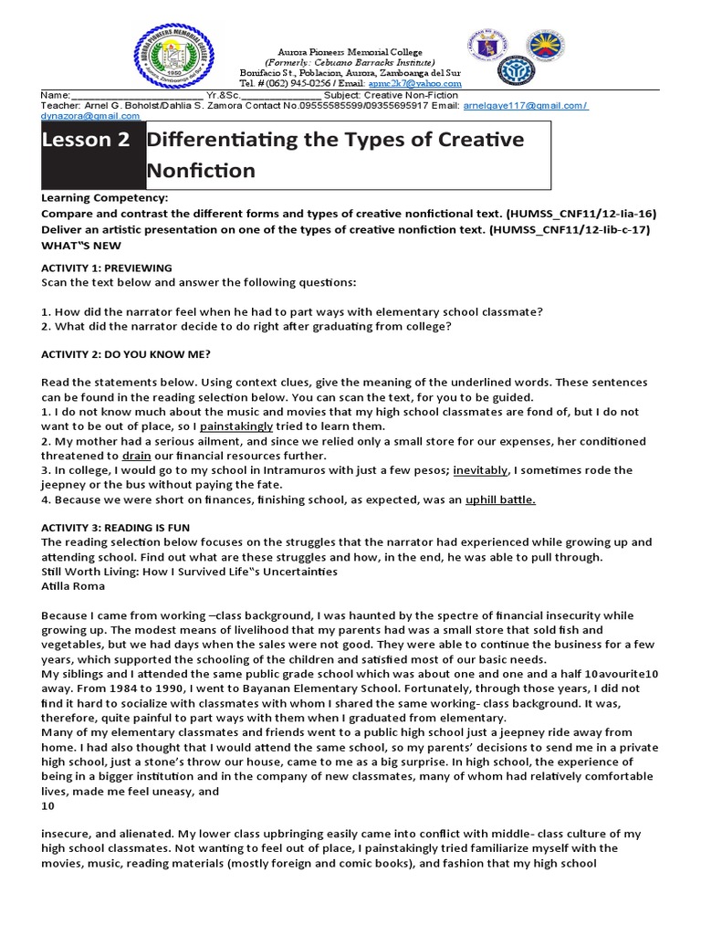 Module 3 Creative Non Fiction | PDF | Creative Nonfiction | Schools