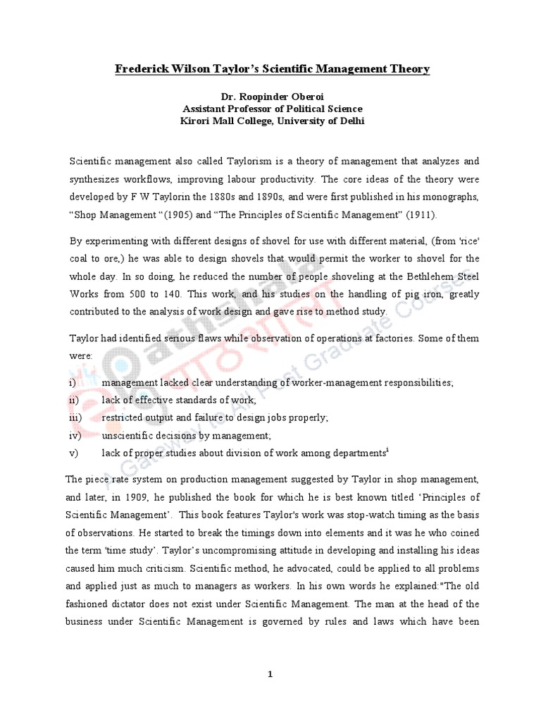 Scientific Management Theory PDF | PDF | Economies | Business