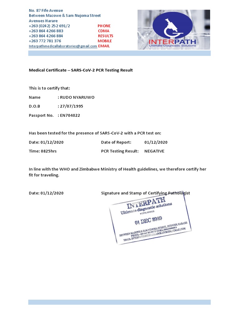 COVID-19 PCR Test Result Certificate | PDF