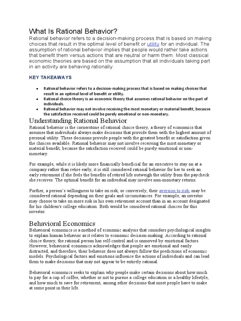 What Is Rational Behavior?: Key Takeaways | PDF | Behavioral Economics ...