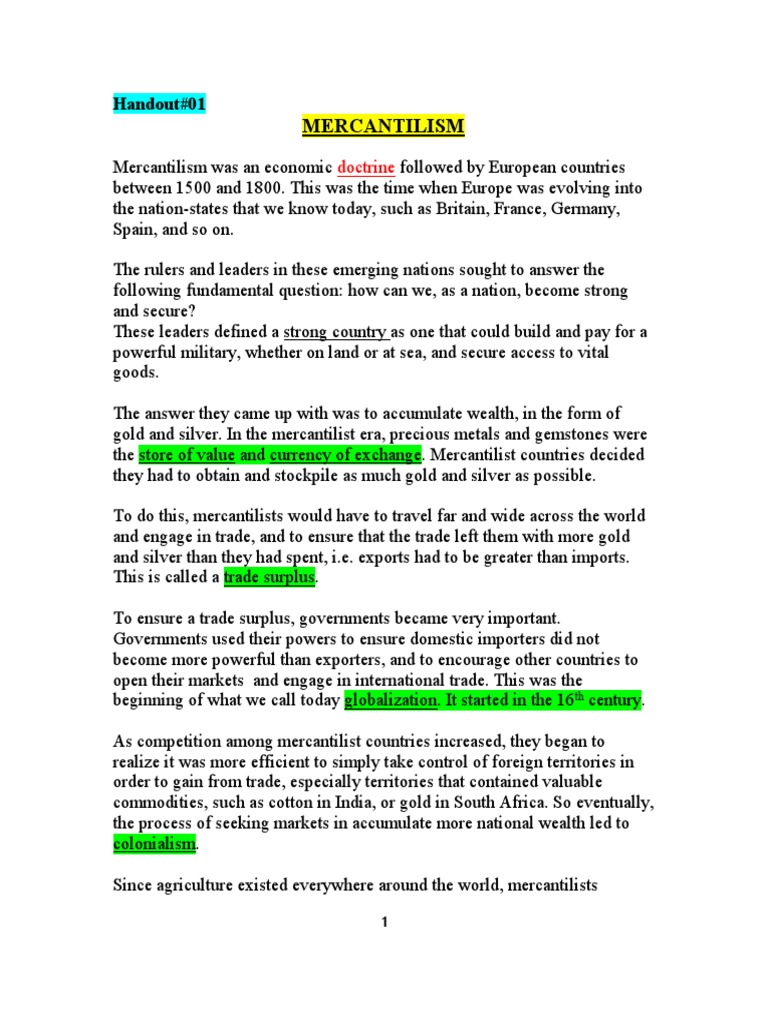 Handout 01 - MERCANTILISM | PDF