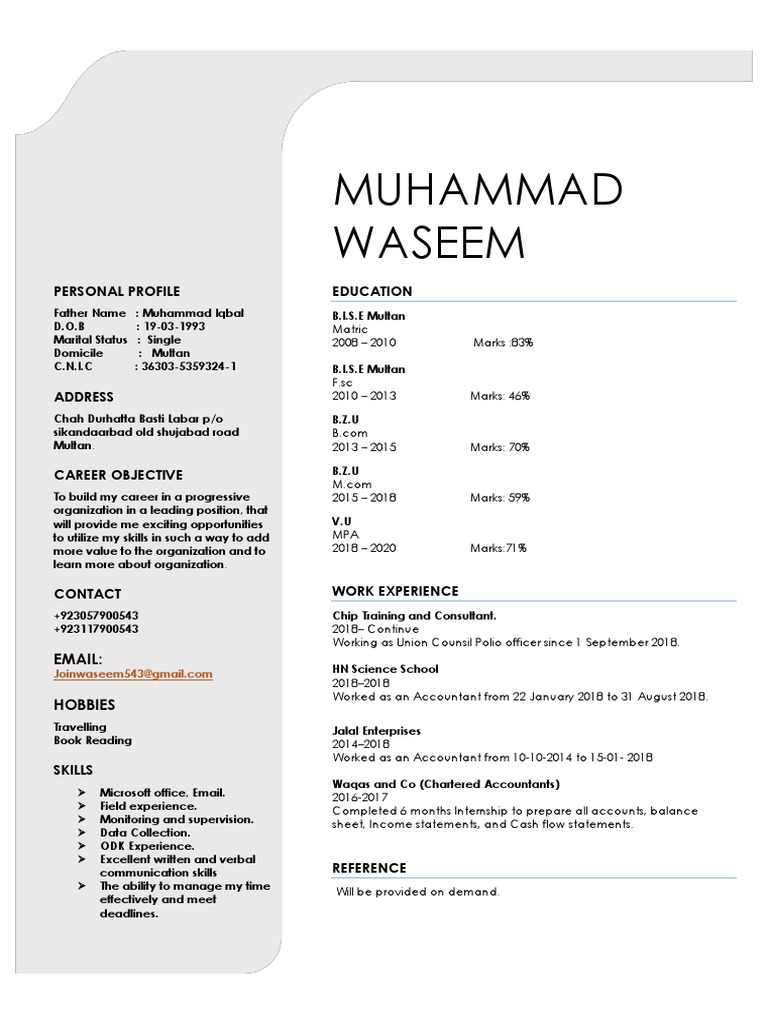Muhammad Waseem CV PDF | PDF | Business