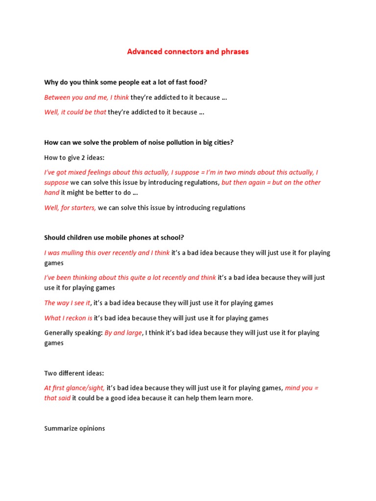 Advanced Connectors and Phrases | PDF