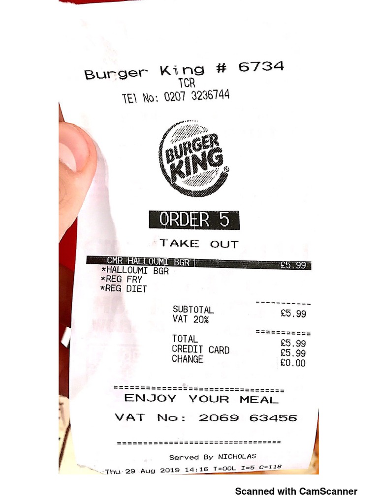 Burger King Receipt | PDF