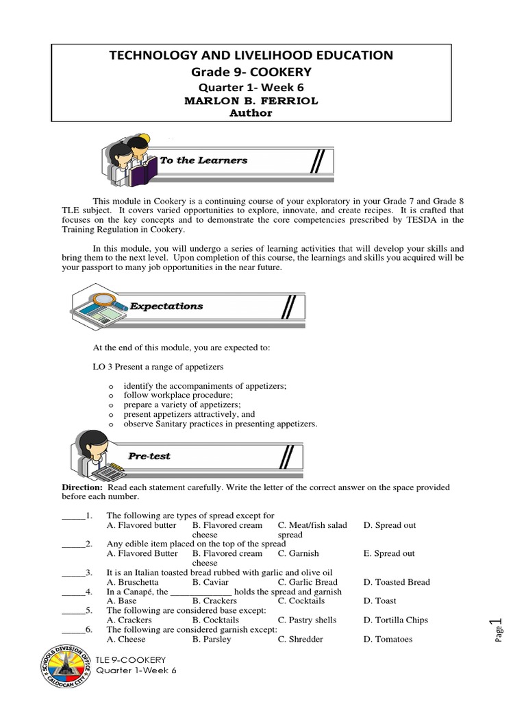 Technology and Livelihood Education Grade 9-COOKERY: Quarter 1 - Week 6 ...