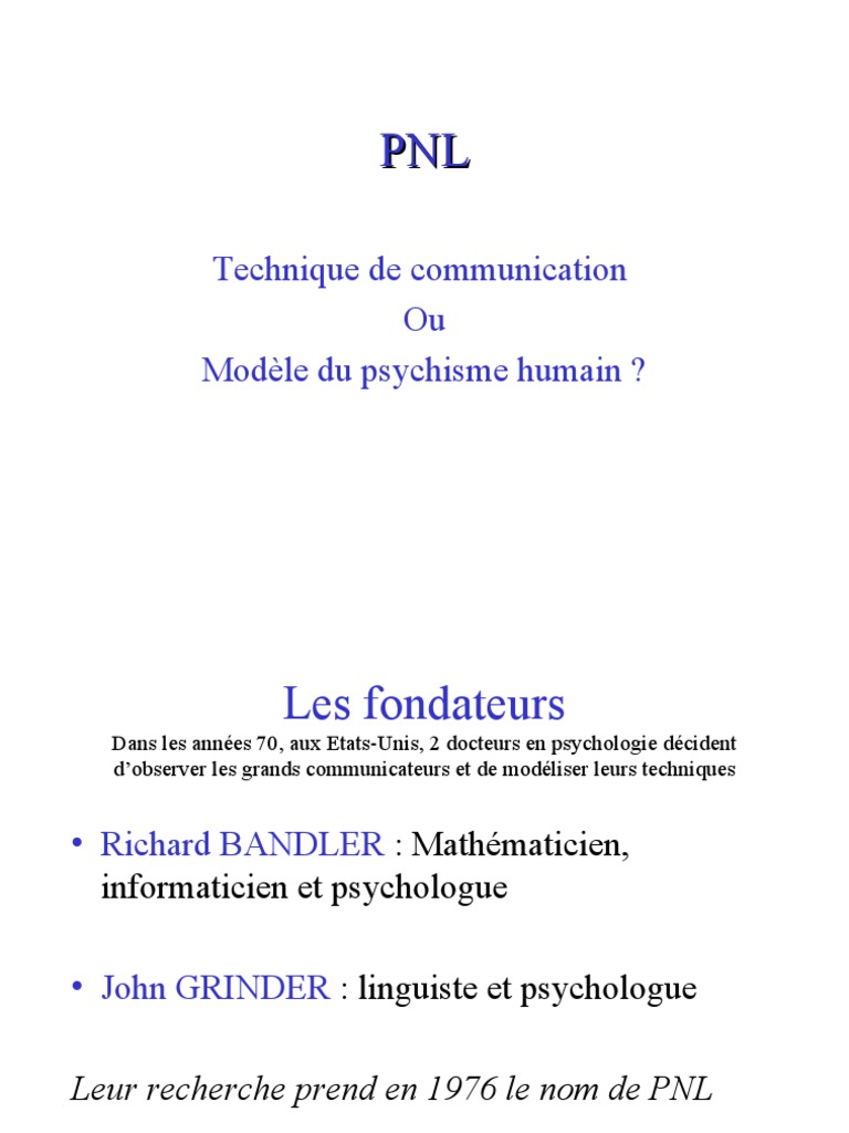 pnl.ppt | PDF | Programmation neuro-linguistique | Psychothérapie