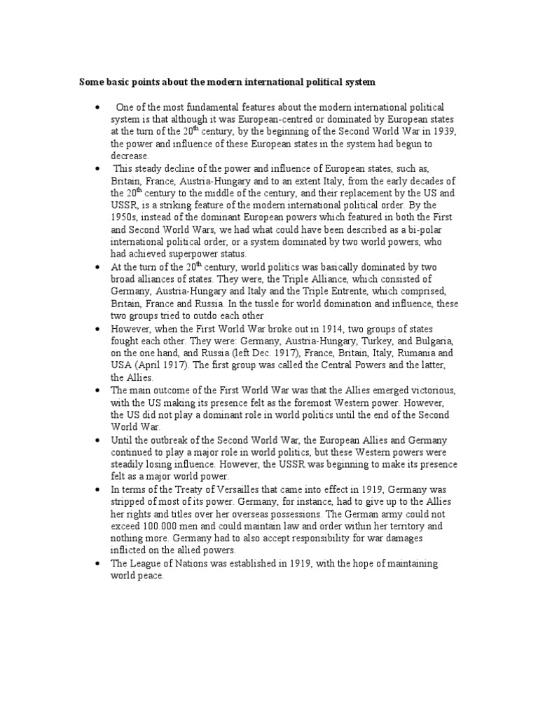 International Political System | PDF | Great Power | Allies Of World War I