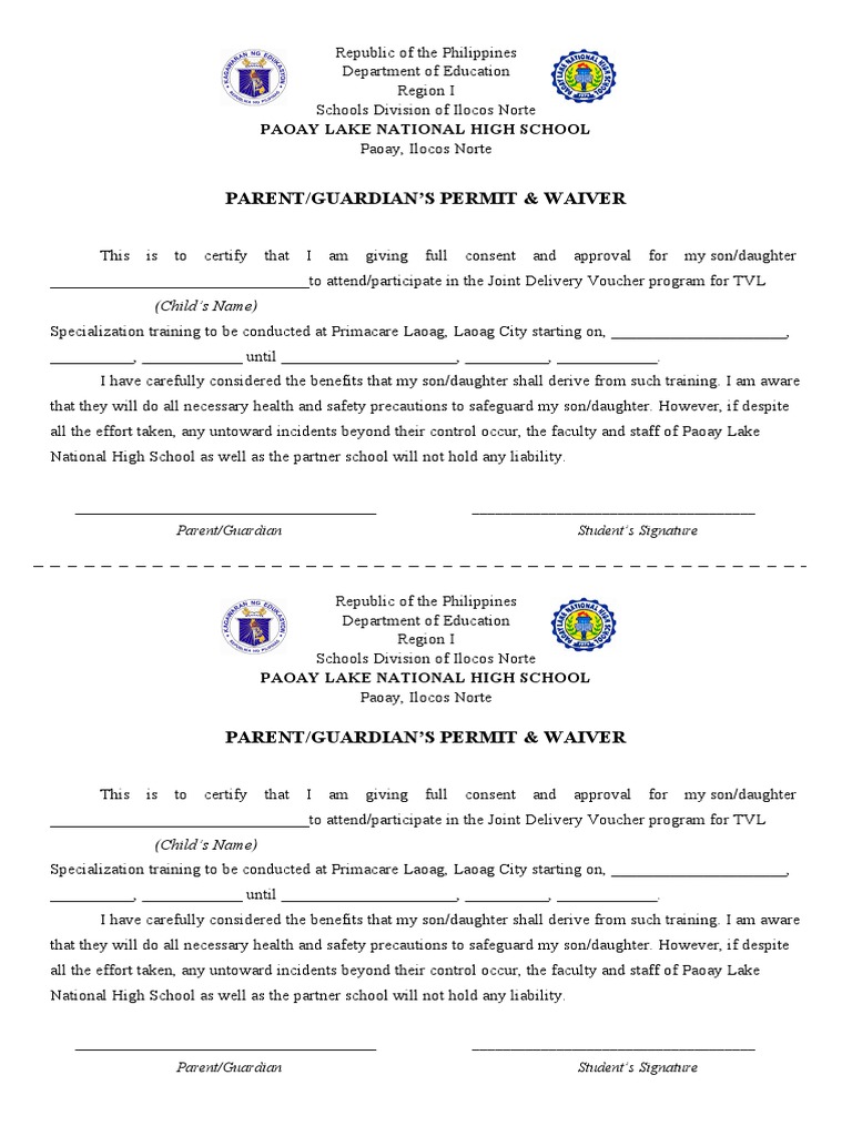Permit and Waiver To Parents | PDF | Justice | Crime & Violence