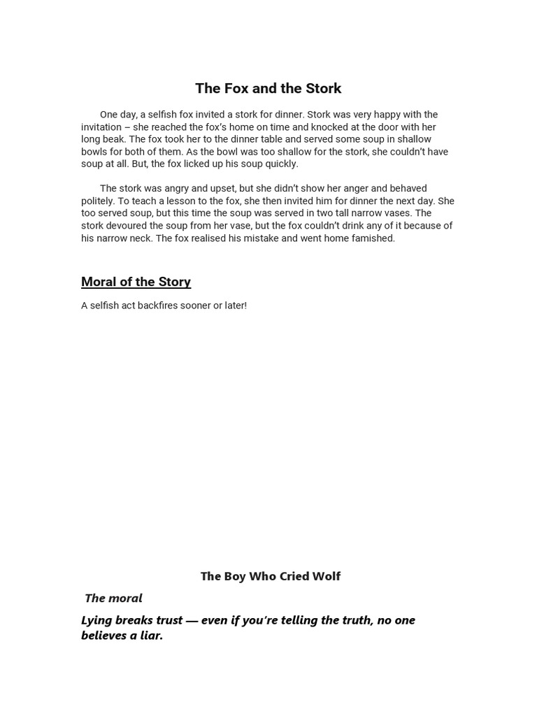 The Fox and The Stork | PDF