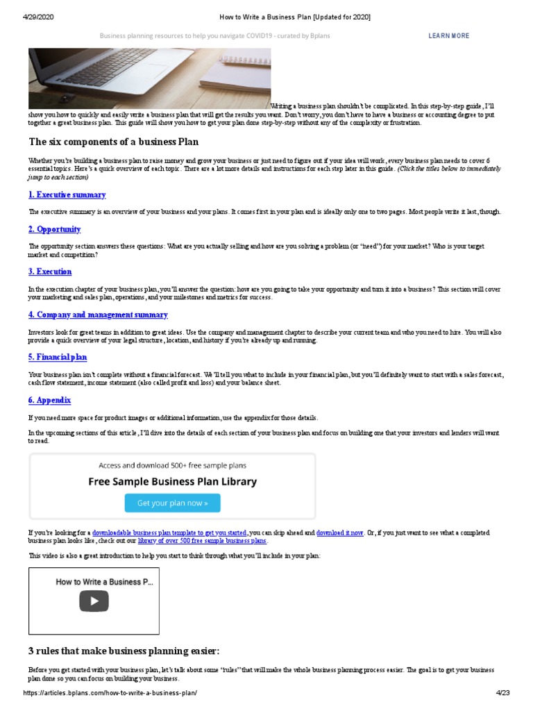 How To Write A Business Plan (Updated For 2020) | PDF | Pricing ...