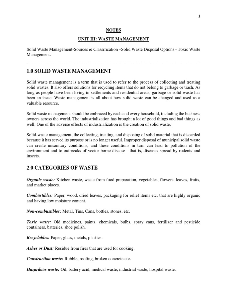 Unit 3 Solid Waste Management NOTES | PDF | Radioactive Waste ...