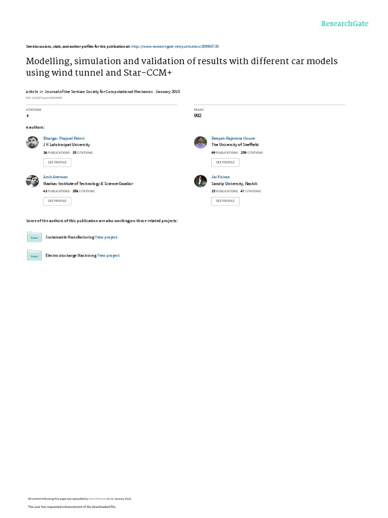 Modelling, Simulation and Validation of Results With Different Car ...