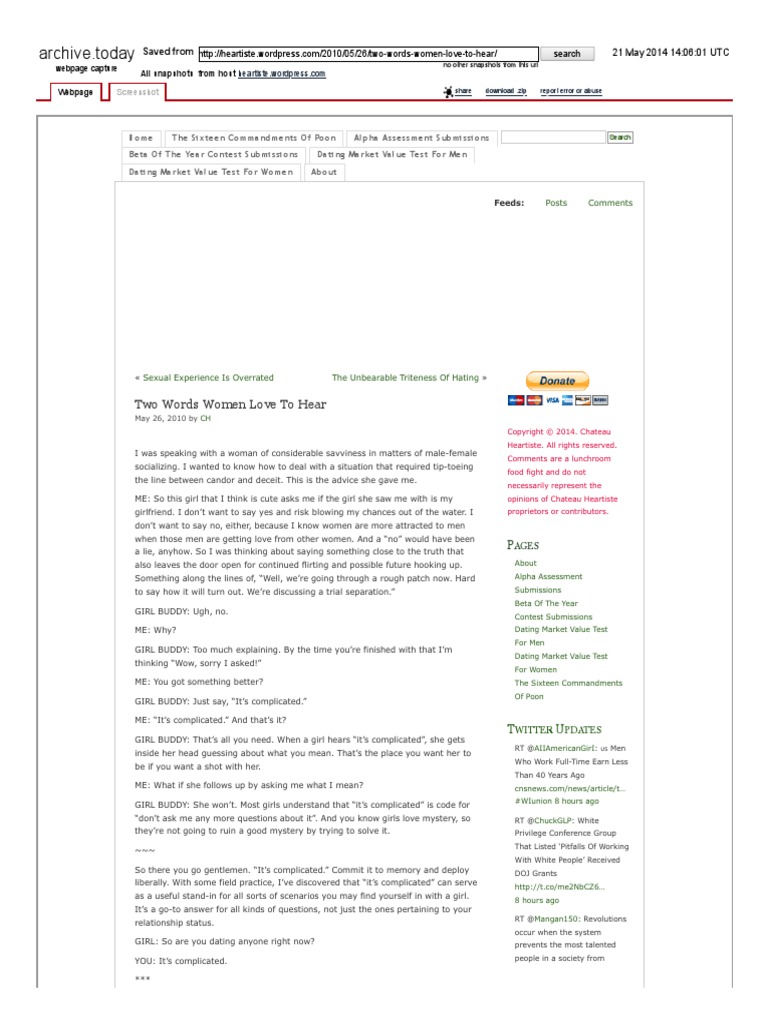 Two Words Women Love To Hear - Chateau Heartiste PDF | PDF