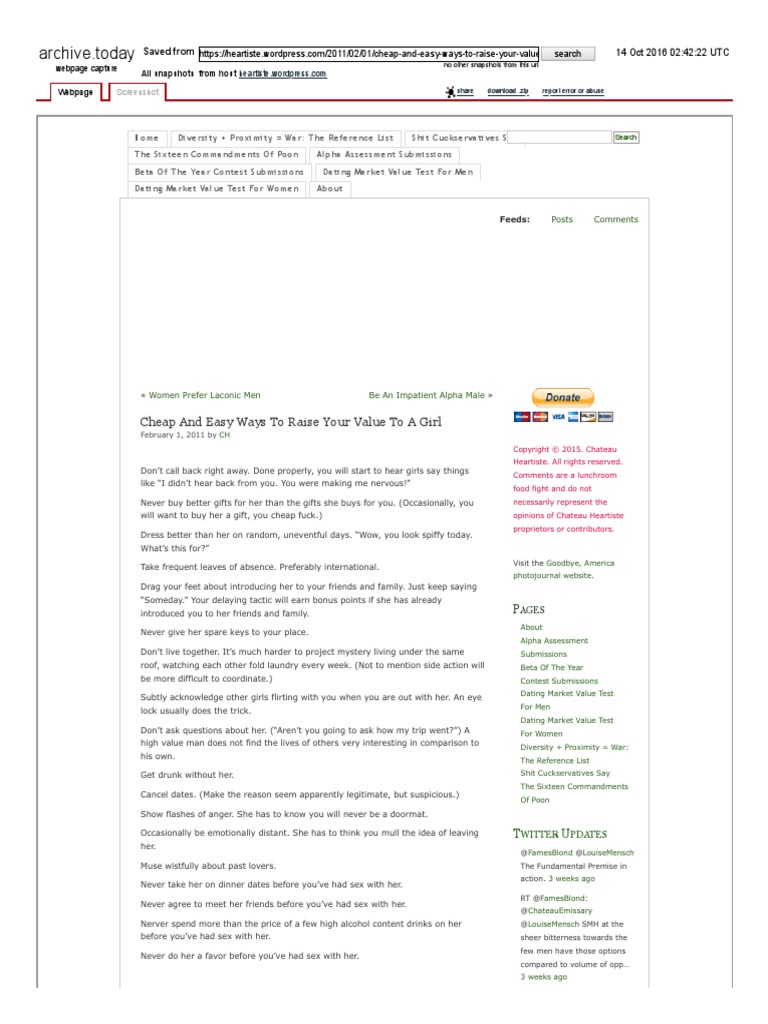 Cheap and Easy Ways To Raise Your Value To A Girl - Chateau Heartiste ...