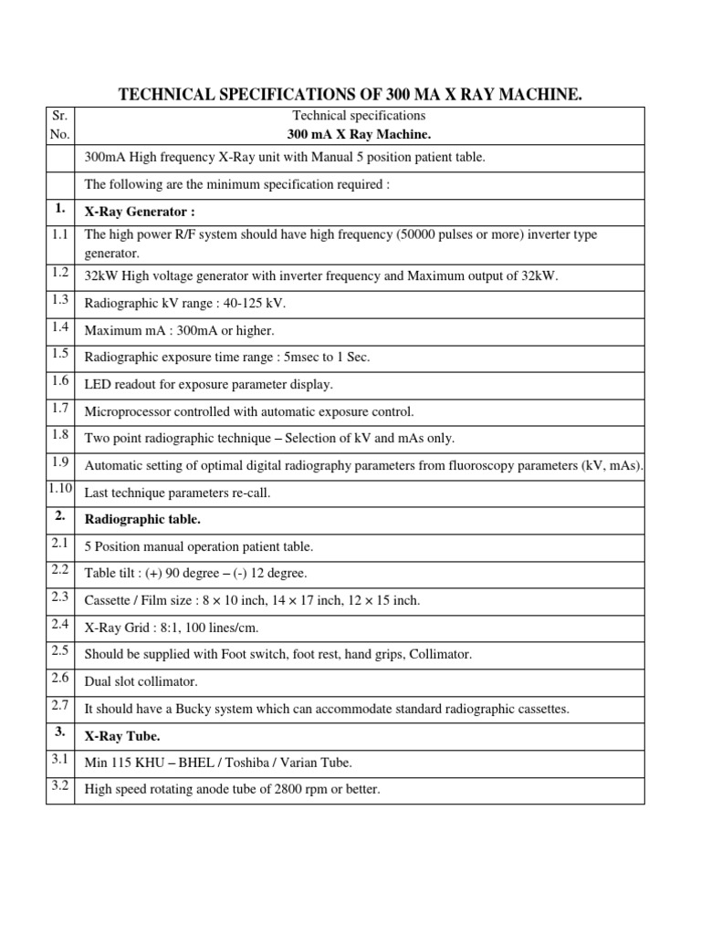 300mA X-Ray Machine Specs | PDF