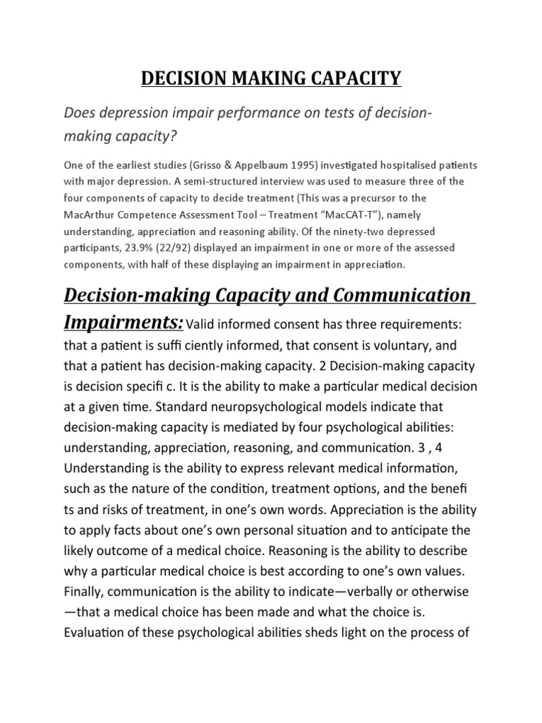 Decision Making Capacity | Download Free PDF | Informed Consent | Autonomy