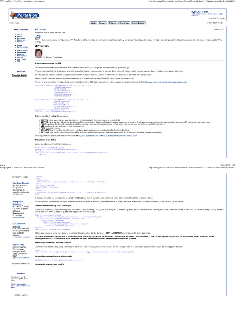 Conectar VFP y Mysql | PDF