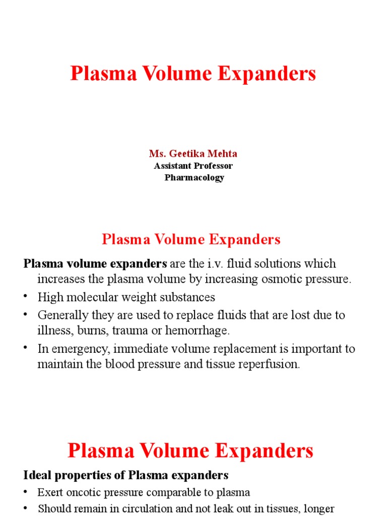 Plasma Volume Expanders | PDF | Clinical Medicine | Medical Specialties