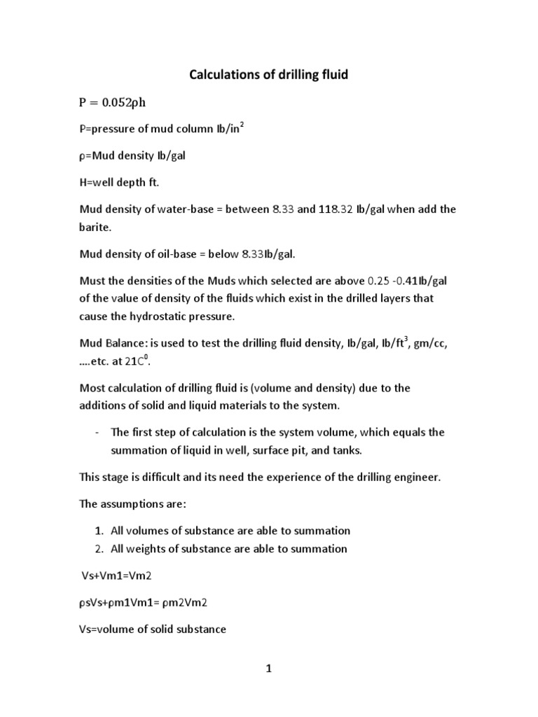 Drilling Fluid Calculations Guide | PDF | Density | Volume