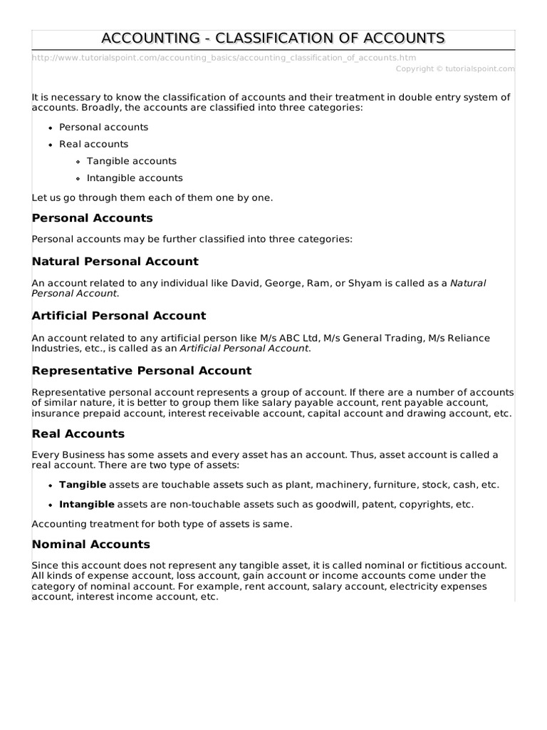 Accounting - Classification of Accounts | PDF