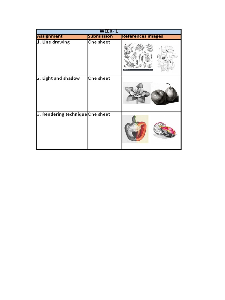 Line Drawing One Sheet: Week-1 Assignment Submission References Images ...