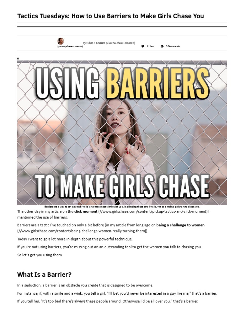 Tactics Tuesdays - How To Use Barriers To Make Girls Chase You - Girls ...