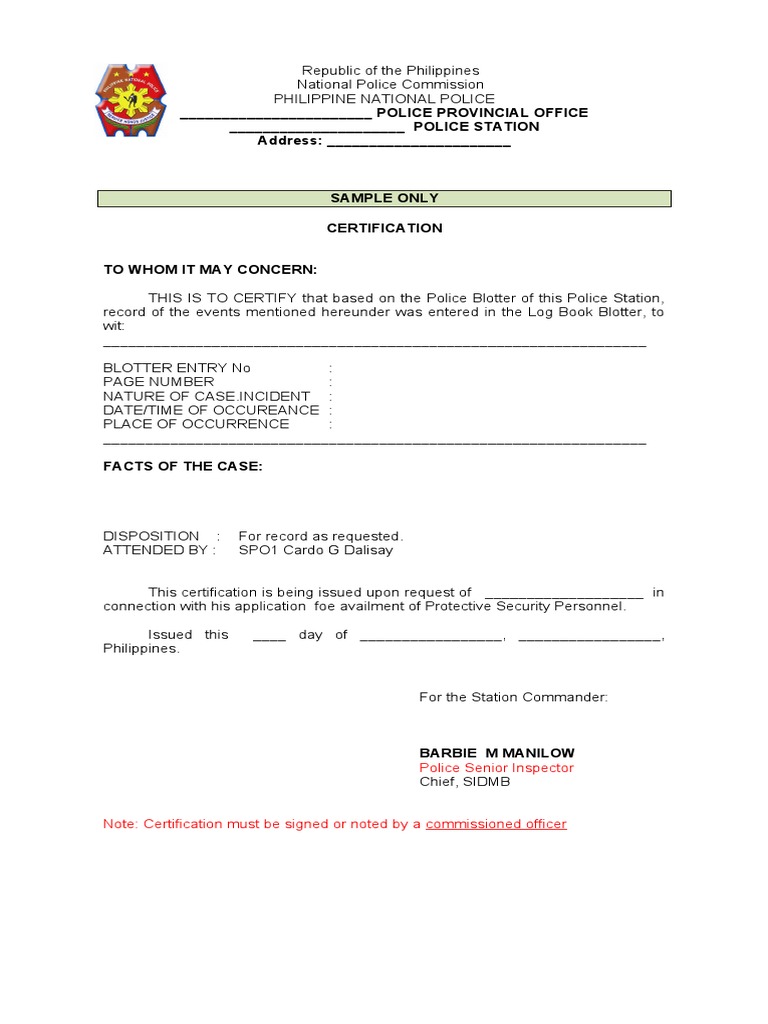 Sample Police Blotter | PDF