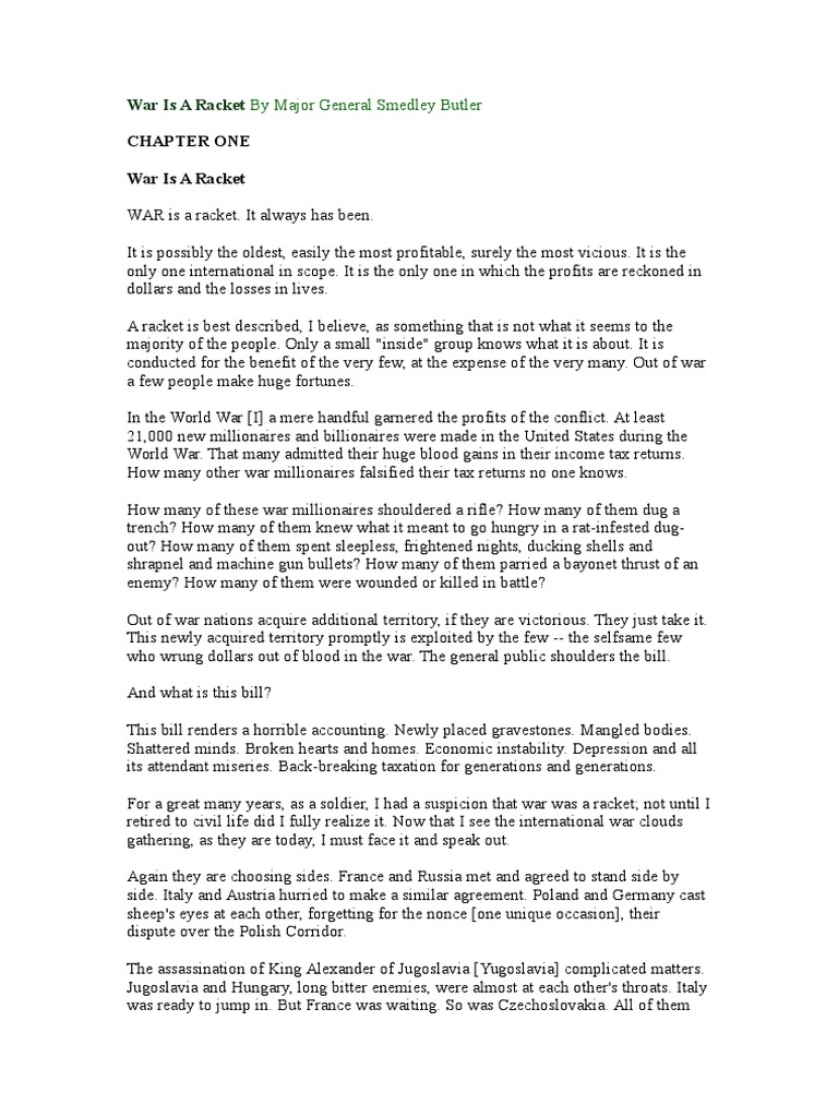 War Is A Racket by Major General Smedley Butler | PDF | Disarmament ...