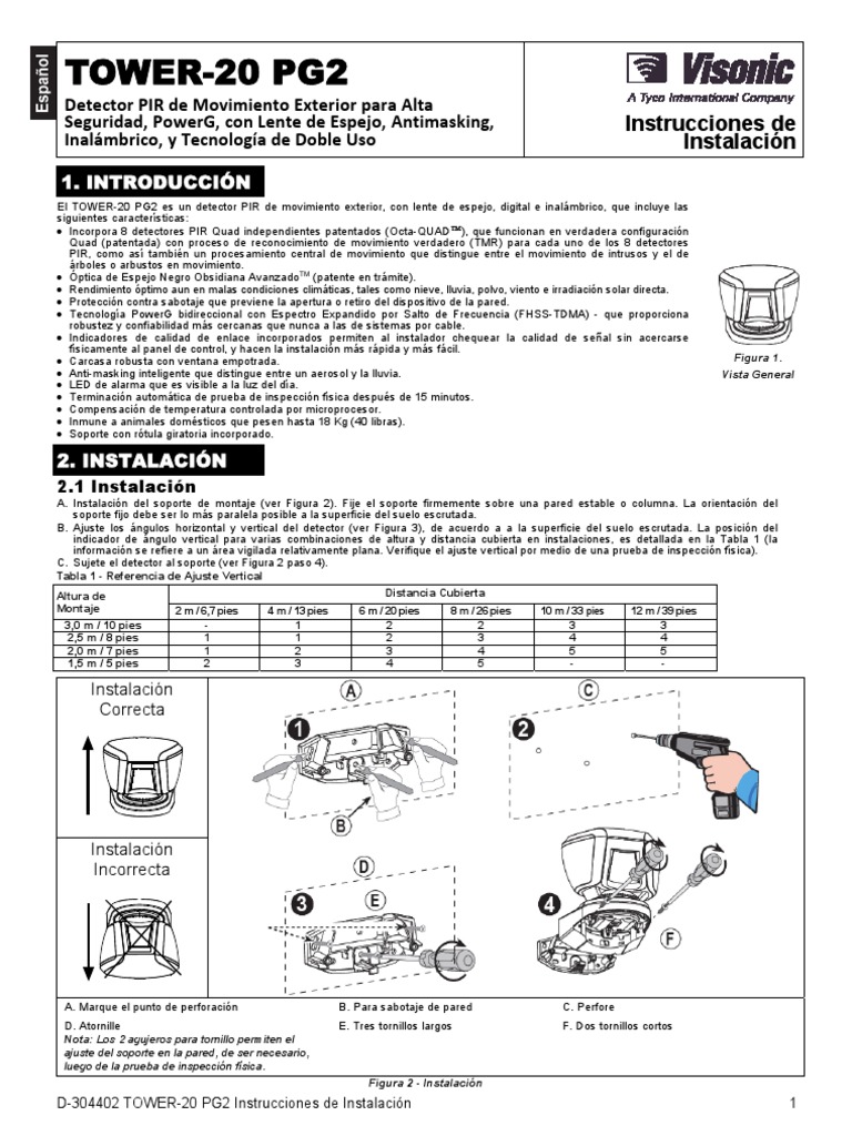 TOWER 20 PG2 Spanish Installer Guide D-304402 | PDF | Diodo emisor de luz | Residuos
