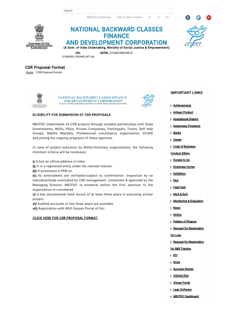 CSR Proposal Format - NBCFDC PDF | Download Free PDF | Corporate Social ...