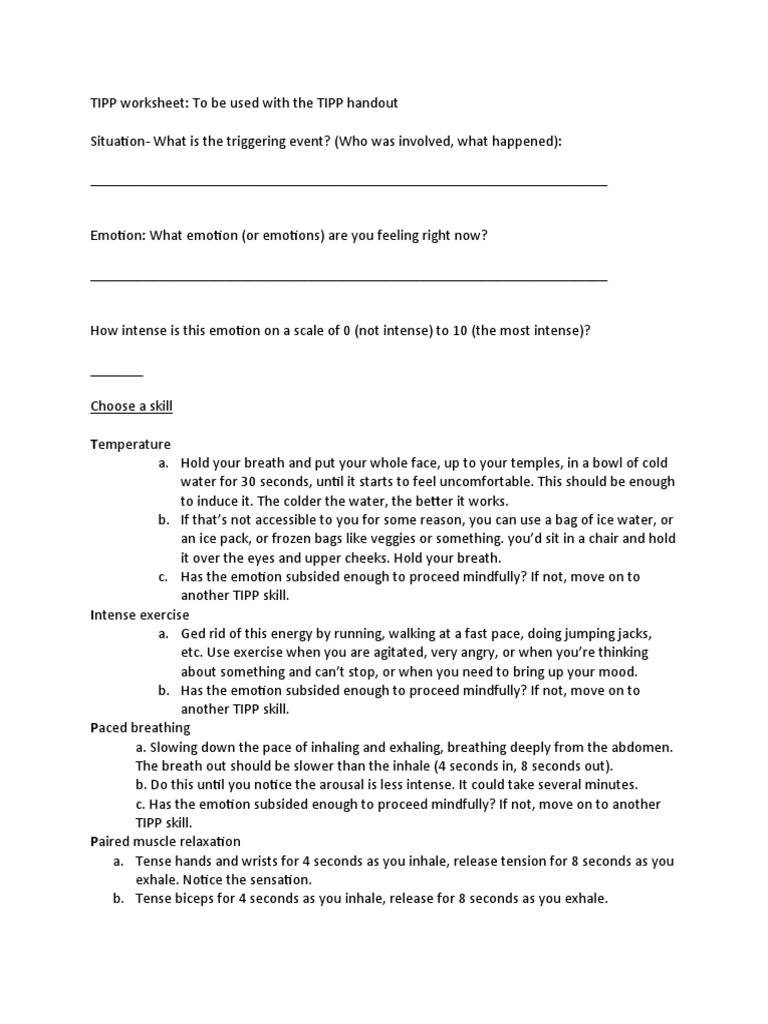 TIPP Worksheet | Download Free PDF | Breathing | Emotions