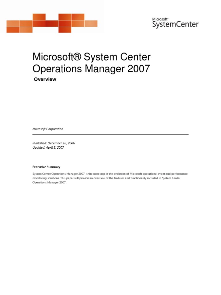 Microsoft® System Center Operations Manager 2007 | PDF | Active ...