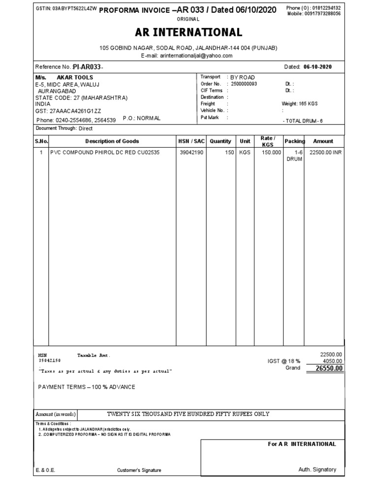 Akar Tool Proforma Invoice 33 | PDF | Policy | Economies