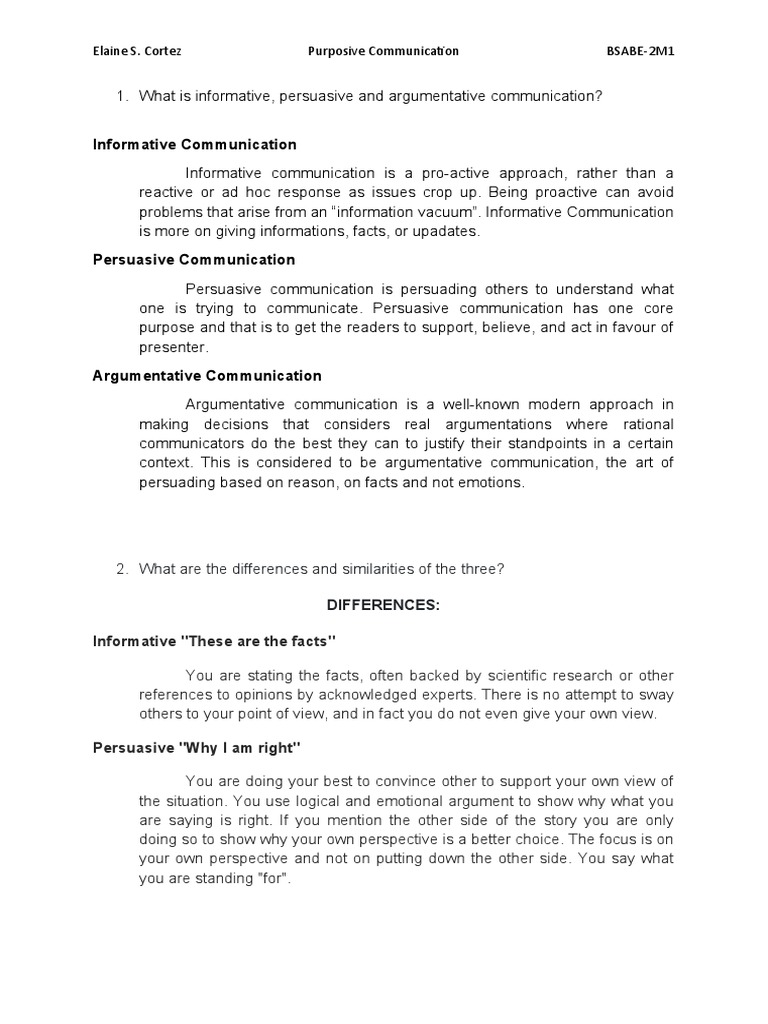 Informative Communication: Elaine S. Cortez Purposive Communication ...