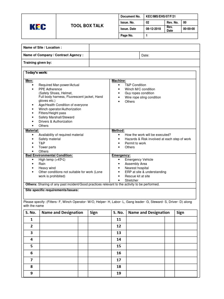 Tool Box Talk | PDF | Safety | Business